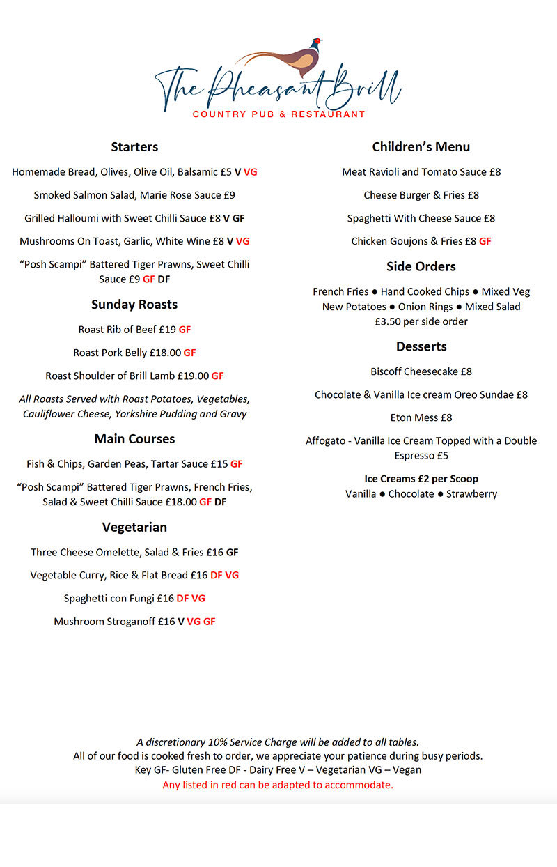 The Pheasant, Country Pub and restaurant in Brill - 01844 239370